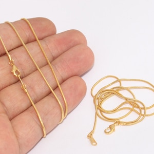 19'' 1,2mm 24k Shiny Gold Snake Necklace, Finished Snake Chain, Ready ...