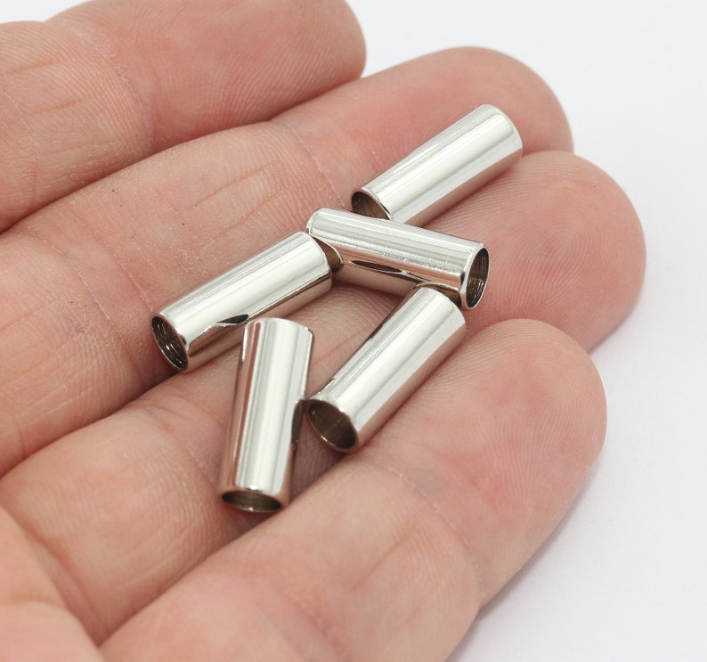 6x15mm Silver Plated Tube Beads, Tube Charms, Tiny Tubes, Spacer Beads ...