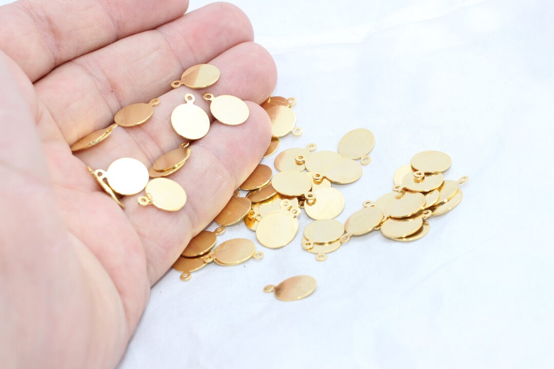 50 Pcs 10mm 24k Shiny Gold Coin Charms, Stamping Disc, Round Charms ...