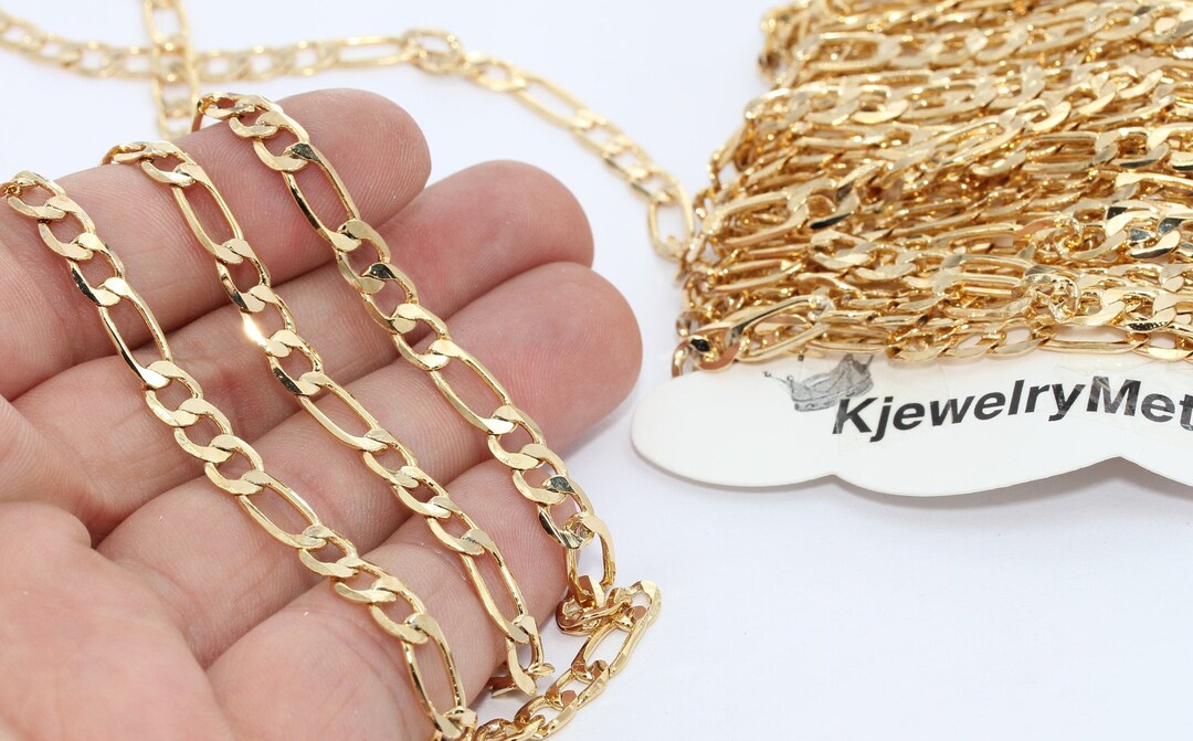 5,3mm 24k Shiny Gold Chain, Faceted Curb Chain, Flat Soldered Chains ...