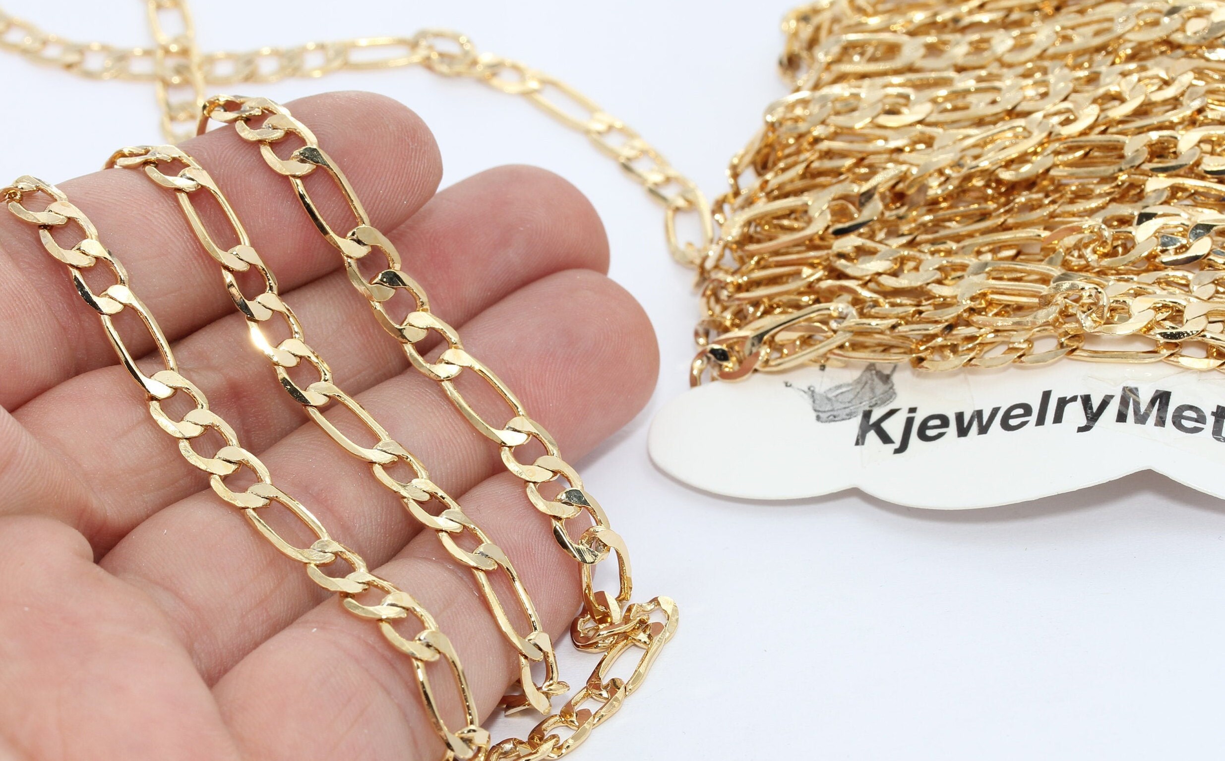 5,3mm 24k Shiny Gold Chain, Faceted Curb Chain, Flat Soldered Chains ...