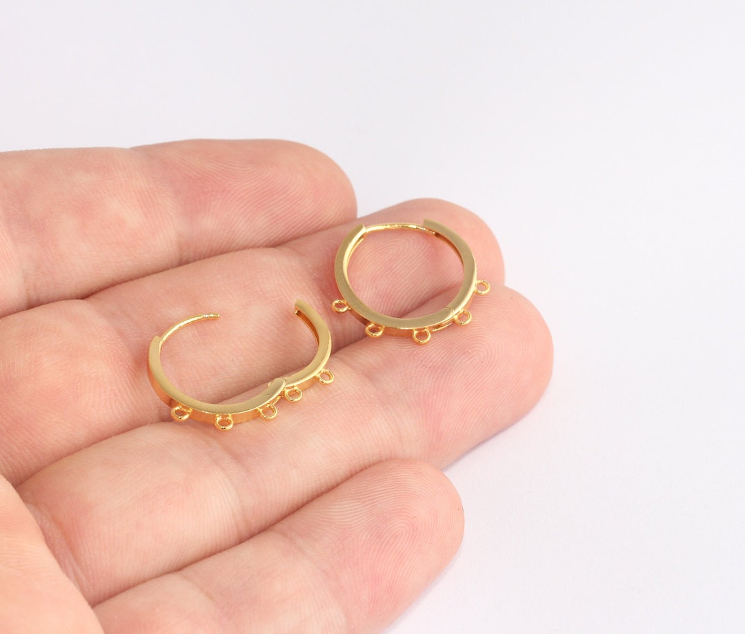 18mm 24k Shiny Gold Hoop Earrings, Circle Earrings With Loops, Huggie ...