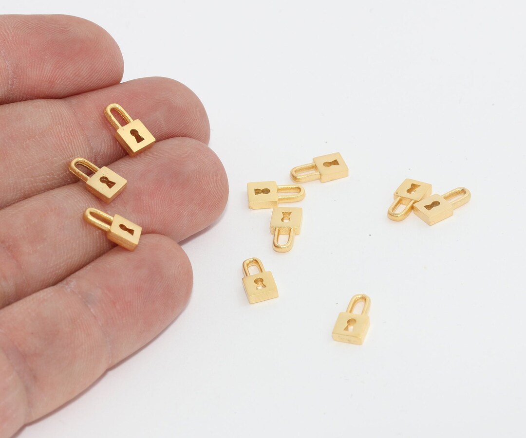 5x10mm 24k Matt Gold Padlock Charms, Mini Lock Charms, Padlock Pendant ...