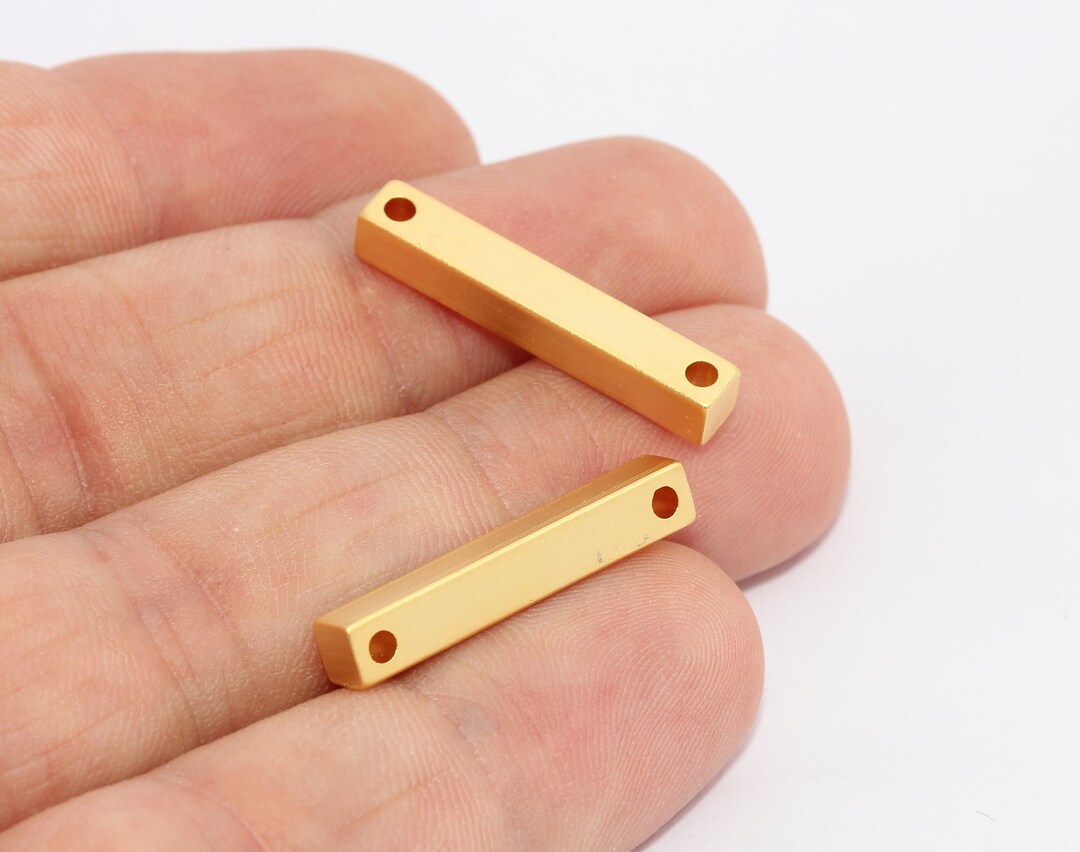 4x25mm 24k Shiny Gold Bar, Solid Brass Bar, Two Hole Bar, Stamping Bar ...