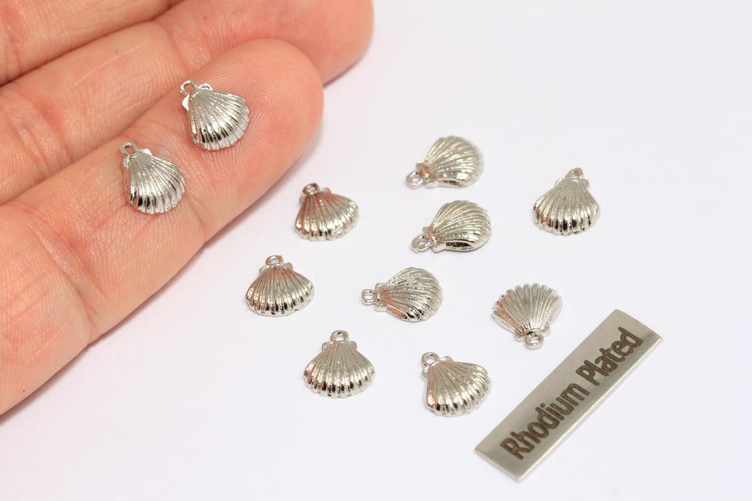 8x10mm Rhodium Plated Sea Shell Charm, Seashell Beads, Seashell Pendant ...