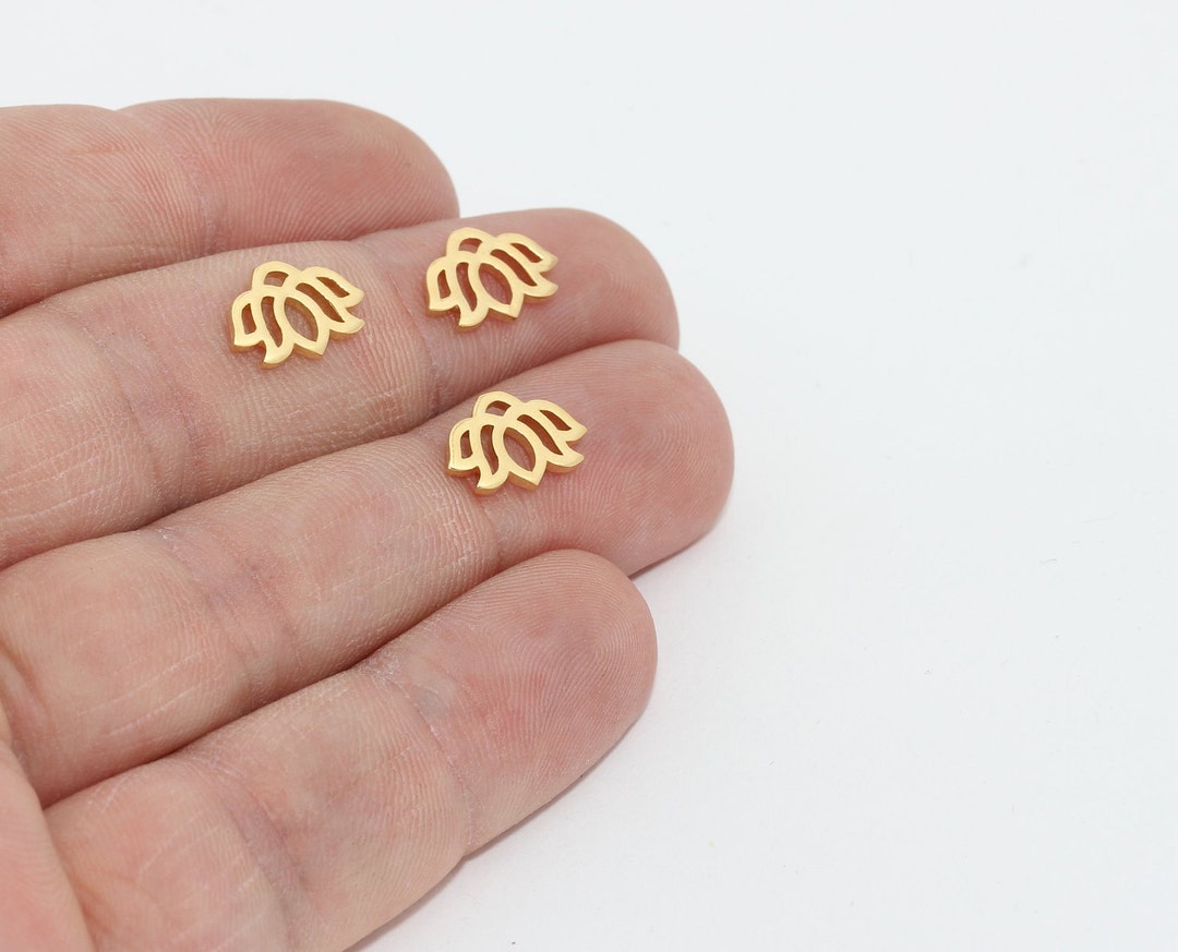 8x12mm 24k Shiny Gold Lotus Charms, Flower of Life Pendant, Lotus ...