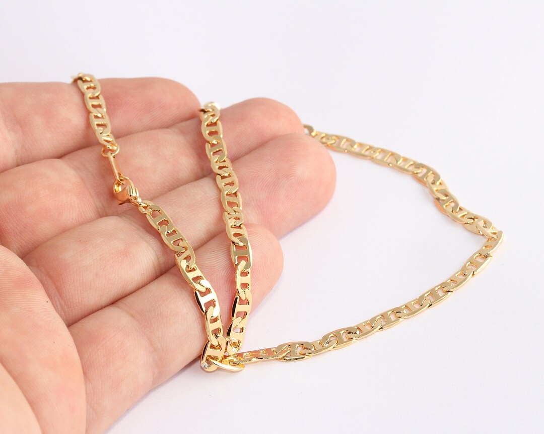 17" 24k Shiny Gold Necklace Chain, Ready Made Necklace, Gold Anchor ...