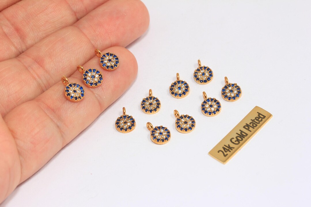 7x10mm 24k Shiiny Gold Evil Eye, Micro Pave Evil Eye, Drop Pendant, CZ ...