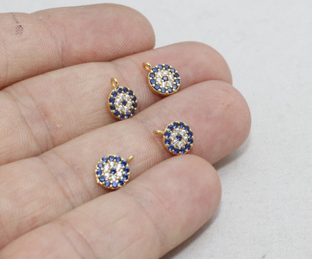 7x10mm 24k Shiny Gold Evil Eye, Micro Pave Evil Eye, Drop Pendant ...