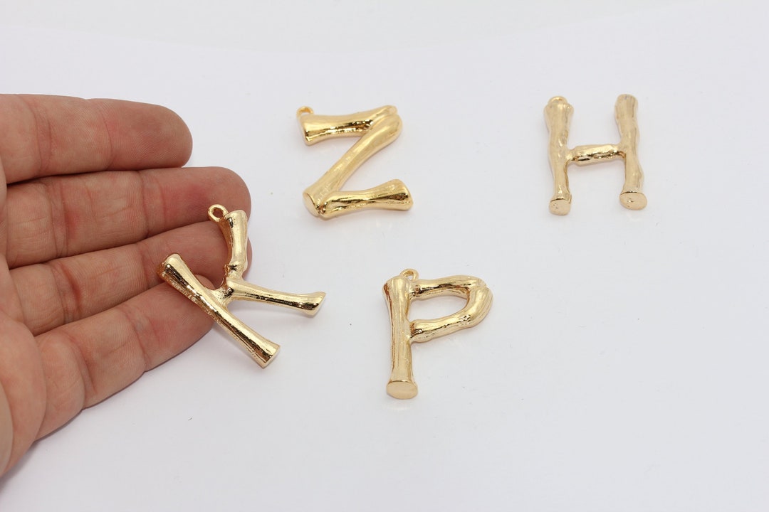 25x35mm 24k Shiny Gold Bone Charm, Bamboo Charms, Bamboo Letter ...