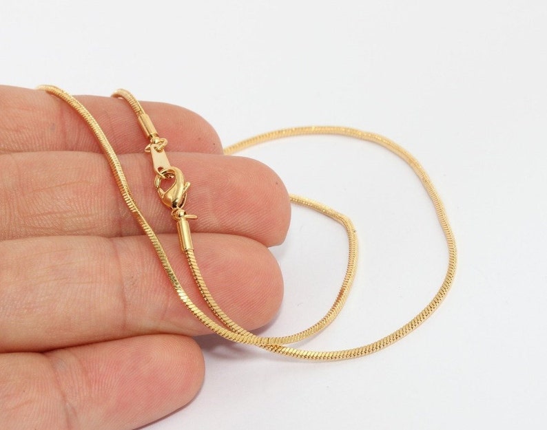 16'' 1,2mm 24k Shiny Gold Snake Necklace, Finished Snake Chain, Ready ...