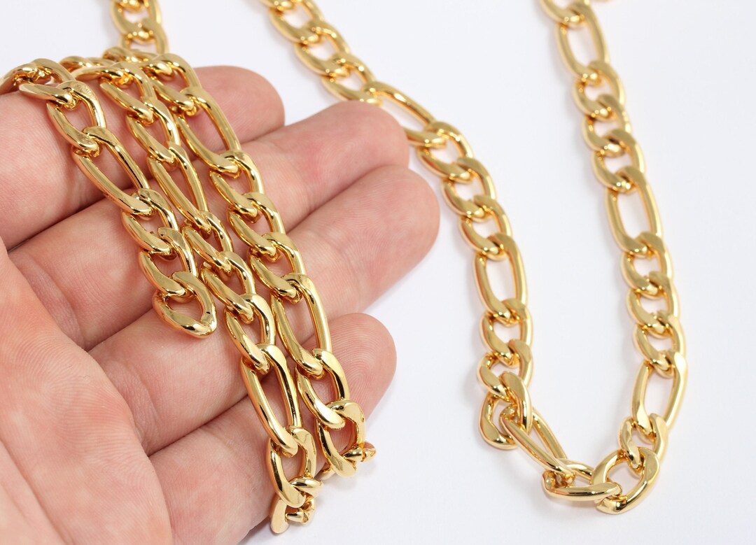 9x19mm 24k Shiny Gold Faceted Chain, Strong Curb Chain, Figaro Chain ...