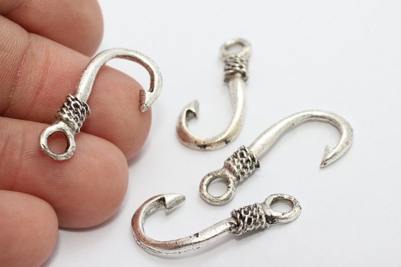 5 Pcs 12x28mm Antique Silver Fish Hook Fishing Hook Clasp | Etsy