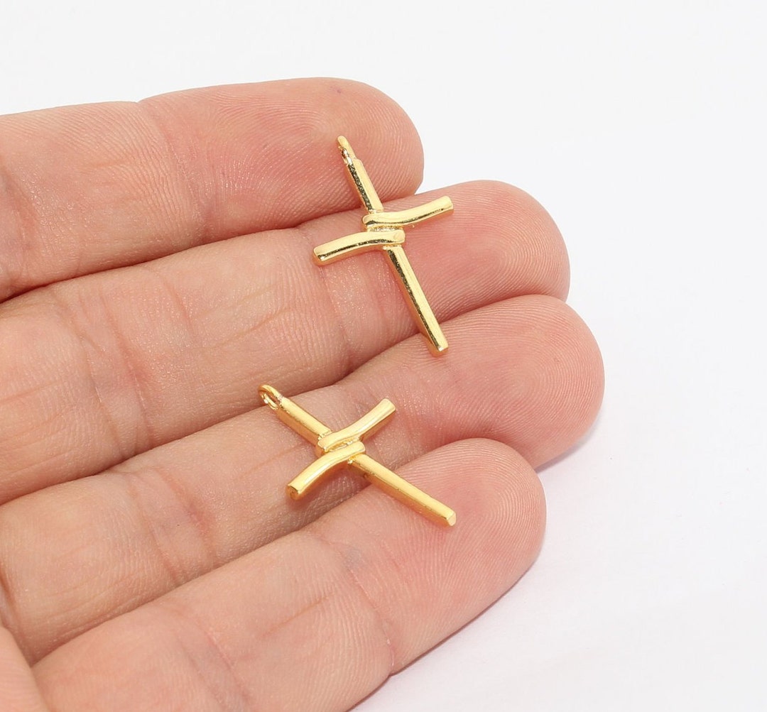 5 Pcs 15x25mm 24k Shiny Gold Cross Pendant, Cross Necklace Charms ...