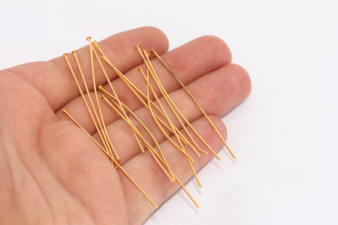100 Pcs 20 Ga 60mm 24k Shiny Gold Head Pins, Ball Head Pins, Head Pins ...