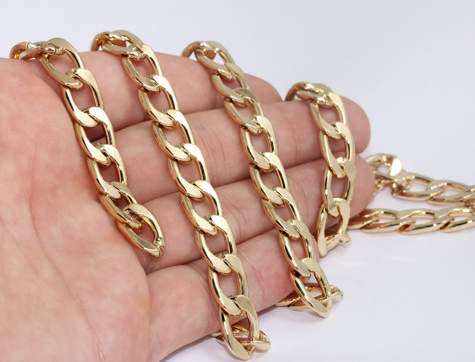 10x16mm 24k Shiny Gold Curb Chain, Large Link Chain, Gold Bulk Chains ...
