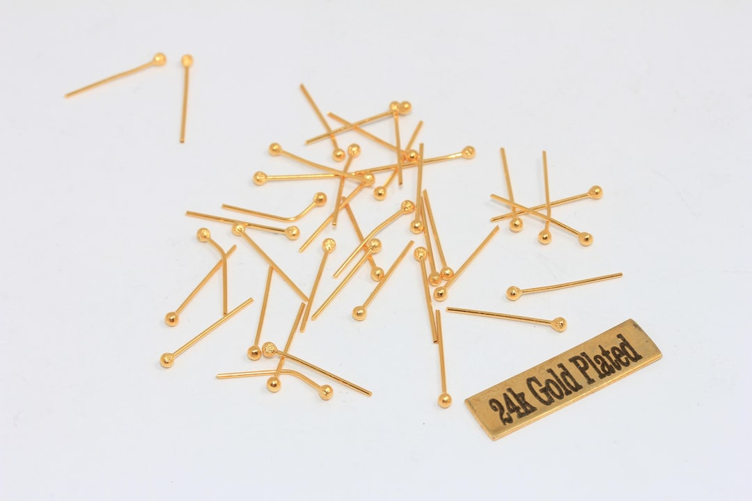 50 Pcs 15mm 24k Shiny Ball Head Pin Gold Plated , Ball Head Pin ...