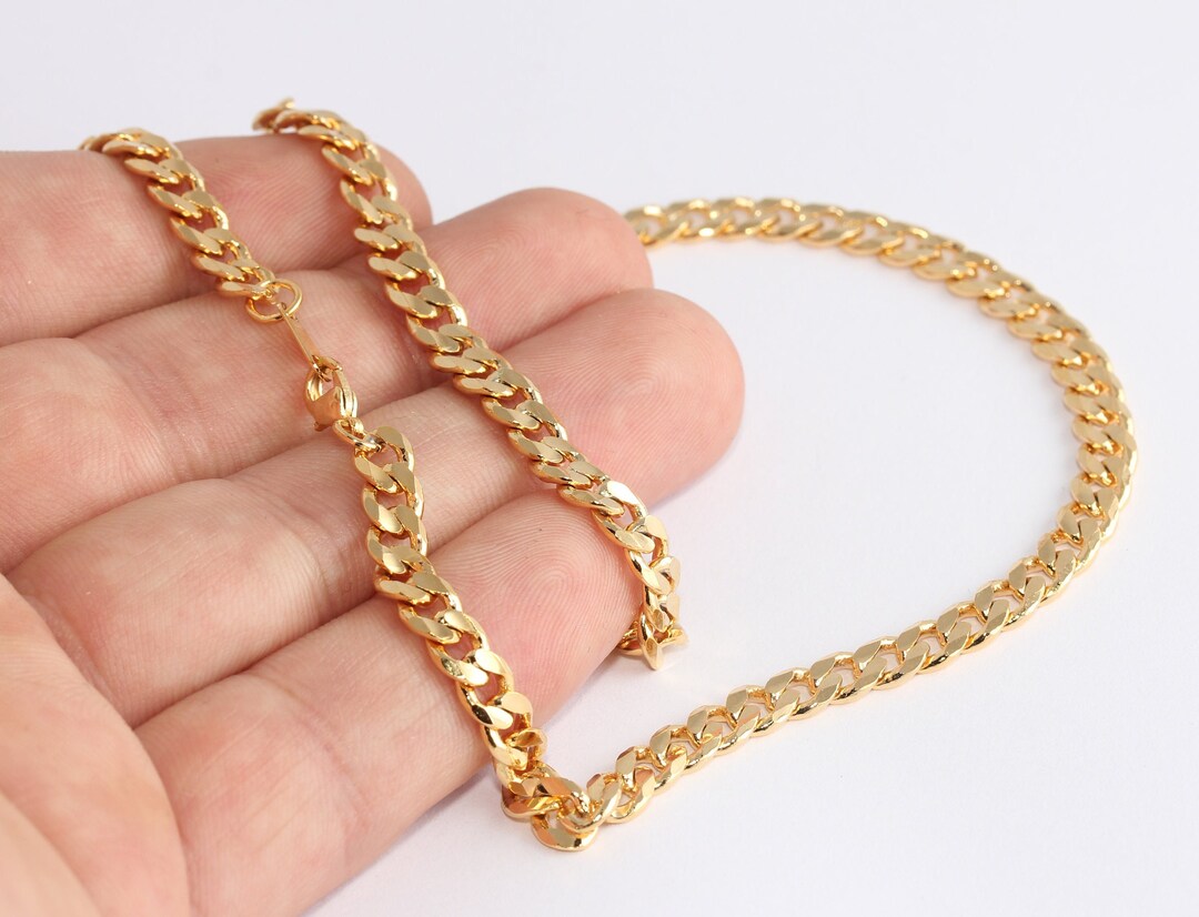 17" 24k Shiny Gold Curb Necklace, Ready Made Necklace, Strong Curb ...