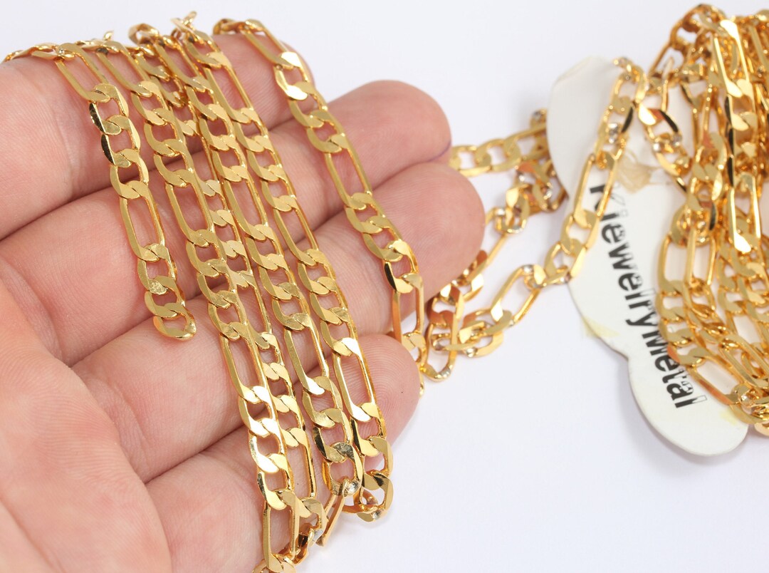 5,3mm 24k Shiny Gold Faceted Curb Chain, Soldered Chains, Faceted Curb ...