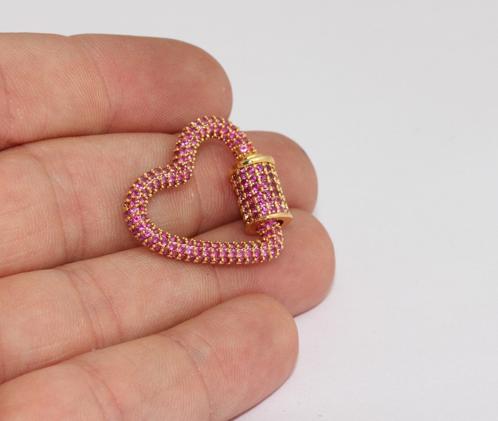 25x28mm 24k Shiny Gold CZ Heart Screw Clasp, Opening Micro Pave Heart ...