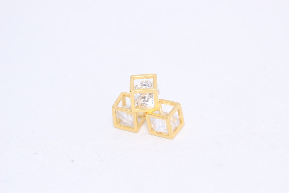 8mm 24k Matt Gold Open Cube, Cube Pendant, Open Cube Pendants, Zircon ...