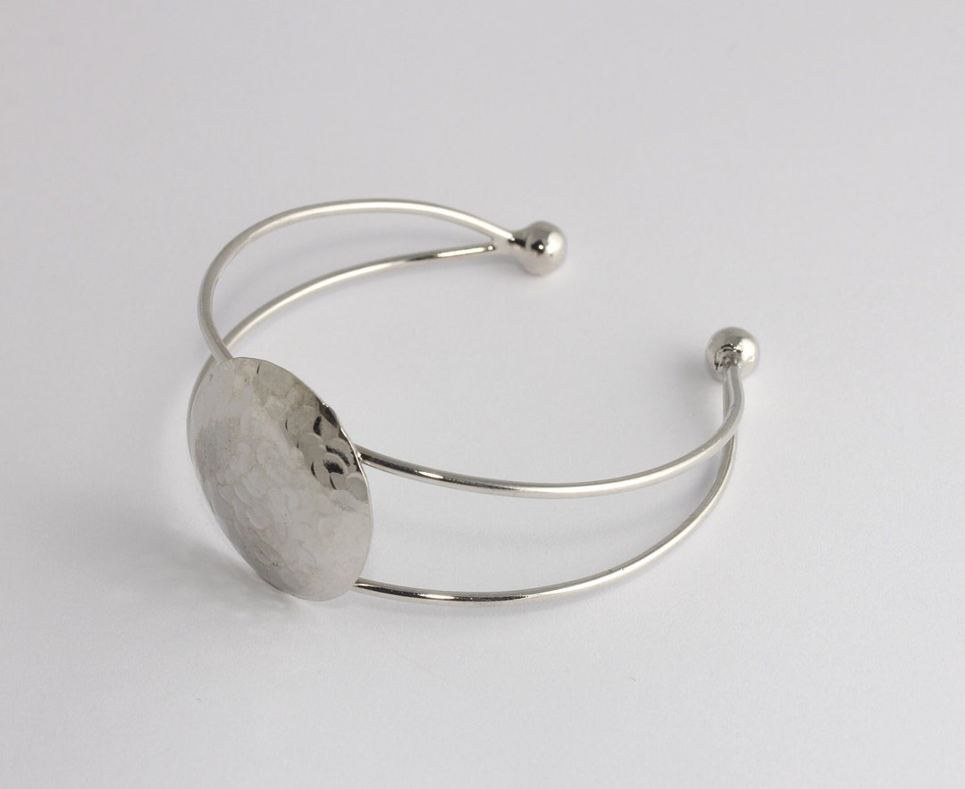 60mm Rhodium Plated Bracelet Cuff, Stacking Double Wire Bracelet ...
