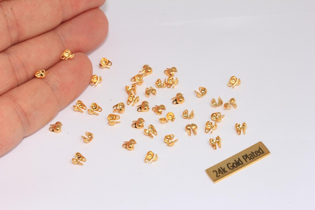 24k Shiny Gold Ball Chain Crimps, Fits 2mm Chain, Chain Connector, Ball ...