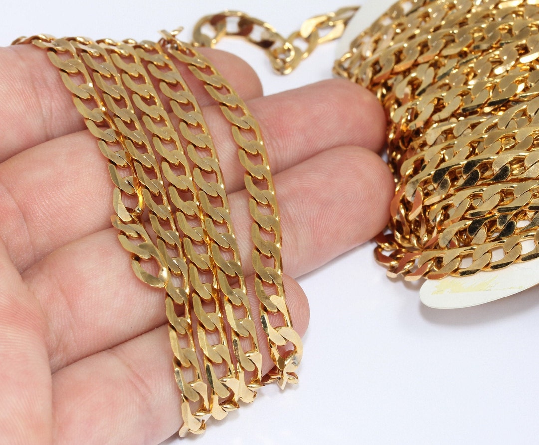6x9mm 24k Shiny Gold Faceted Chain, Strong Curb Chain, Faceted Curb ...