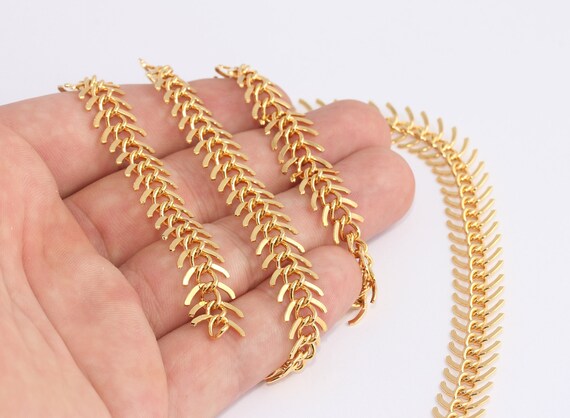 12mm Shiny Gold Fishbone Chains Fishbone Style Chain Gold - Etsy