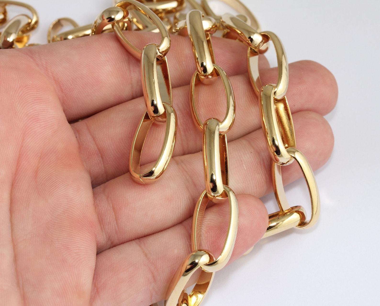 14x25mm 24k Shiny Gold Link Chain, Handmade Chain, Cable Chain, Oval ...