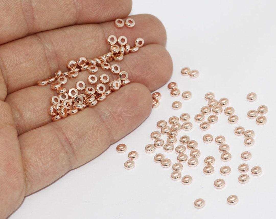 30 Pcs 4mm Rose Gold Spacer Beads, Brass Spacers, Rondelle Beads, Round ...