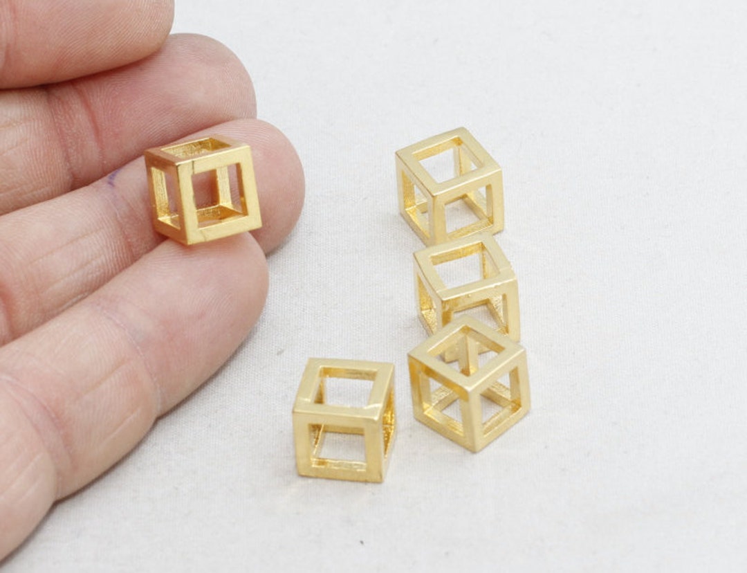 10mm 24k Shiny Gold Cube Charms, Cube Necklace, Geometric, Cube Charms ...