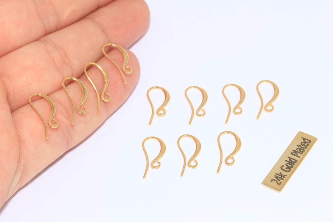 10 Pairs 8x15mm 24k Shiny Gold Earring Fish Hooks, Ear Wires, French ...
