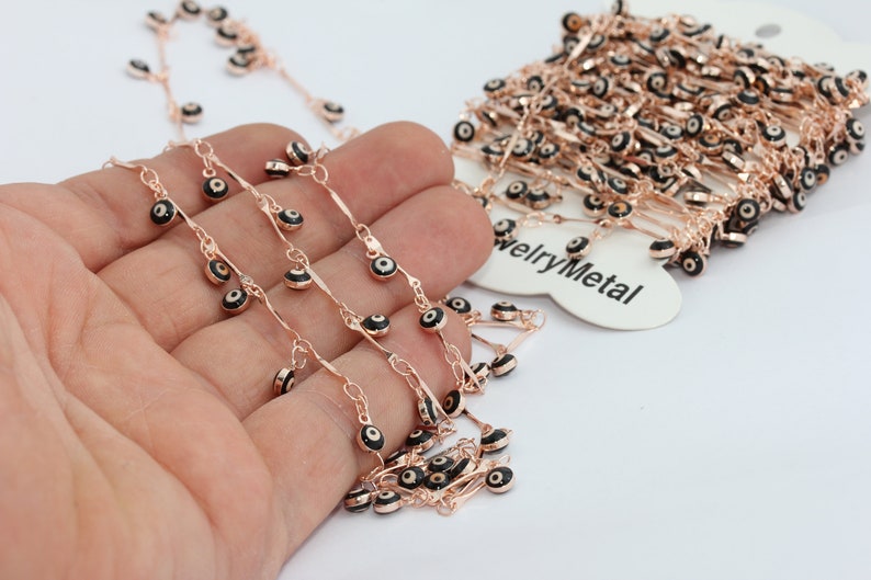 4x6mm Rose Gold Evil Eye Chain Evil Eye Chain Beaded Chains - Etsy