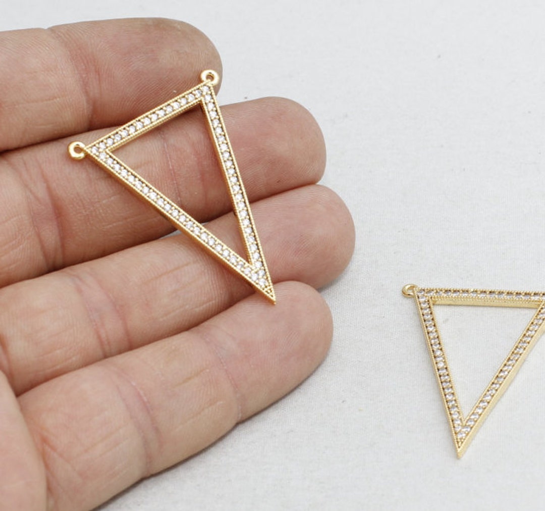 28x36mm 18k Shiny Gold Triangle, Micro Pave Triangle, CZ Chevron Charm ...