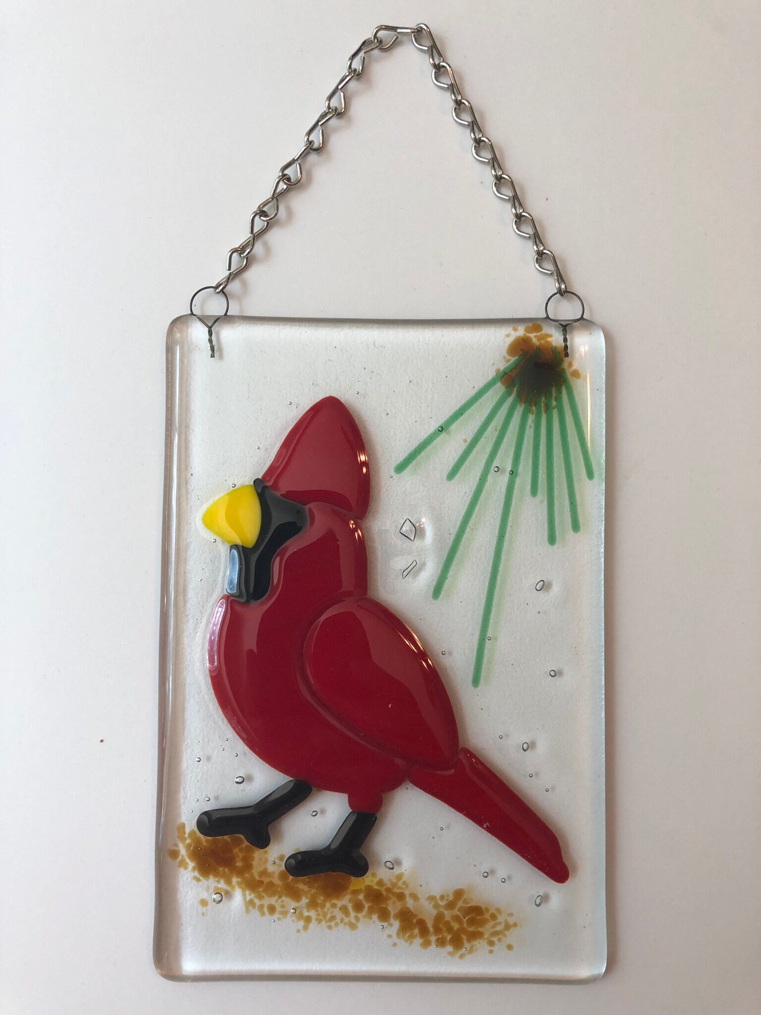 Fused Glass Cardinal Sun Catcher
