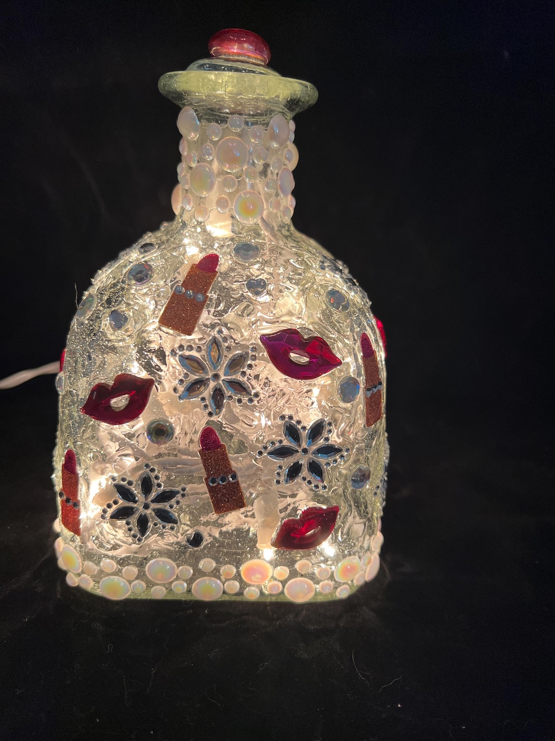 Patron Bottle Embellished With Rhinestones, Faux Pearls, Lipstick Tubes ...