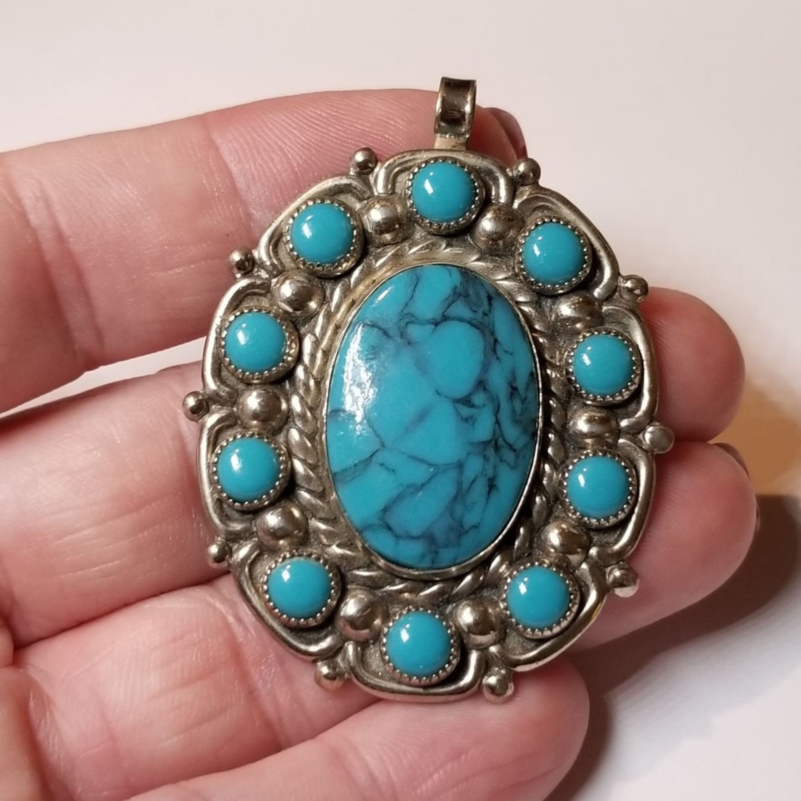 Bell Trading Post Southwest Style Simulated Turquoise Pendant-1950's - Etsy
