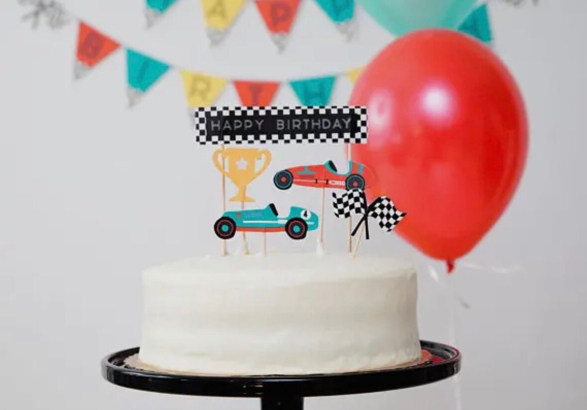 Race Car Cake Topper Set | Racing Flag Checked Cupcake Wrappers, Race ...