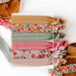 Botanical Hair Ties | Set of 6 Watercolor Citrus and Floral Hair Ties ...