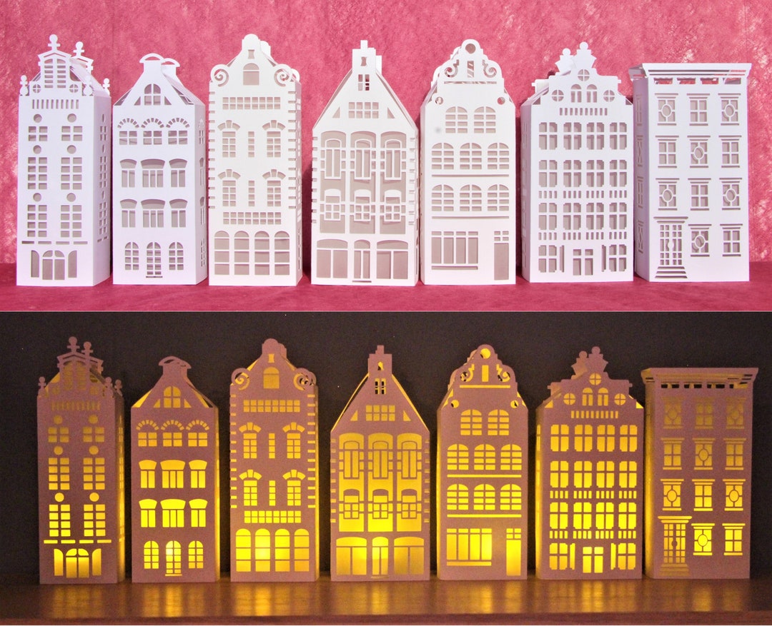 Christmas Village Paper Town House - With Warm White LED Candles ...