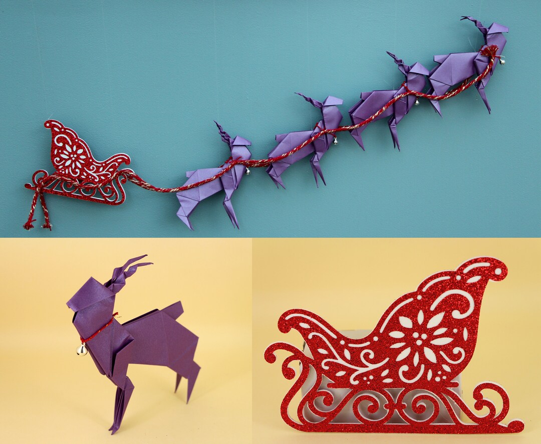 Christmas Origami Reindeer Stag & Santa Sleigh Bunting, Garland ...