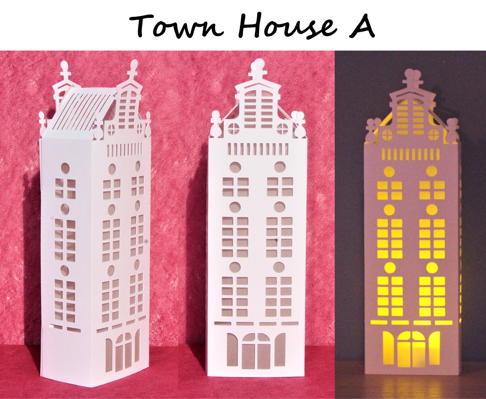 Christmas Village Paper Town House - With Warm White LED Candles ...