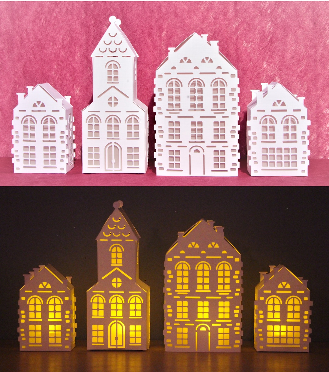 Christmas Village Paper Light House - With Warm White LED Candles ...