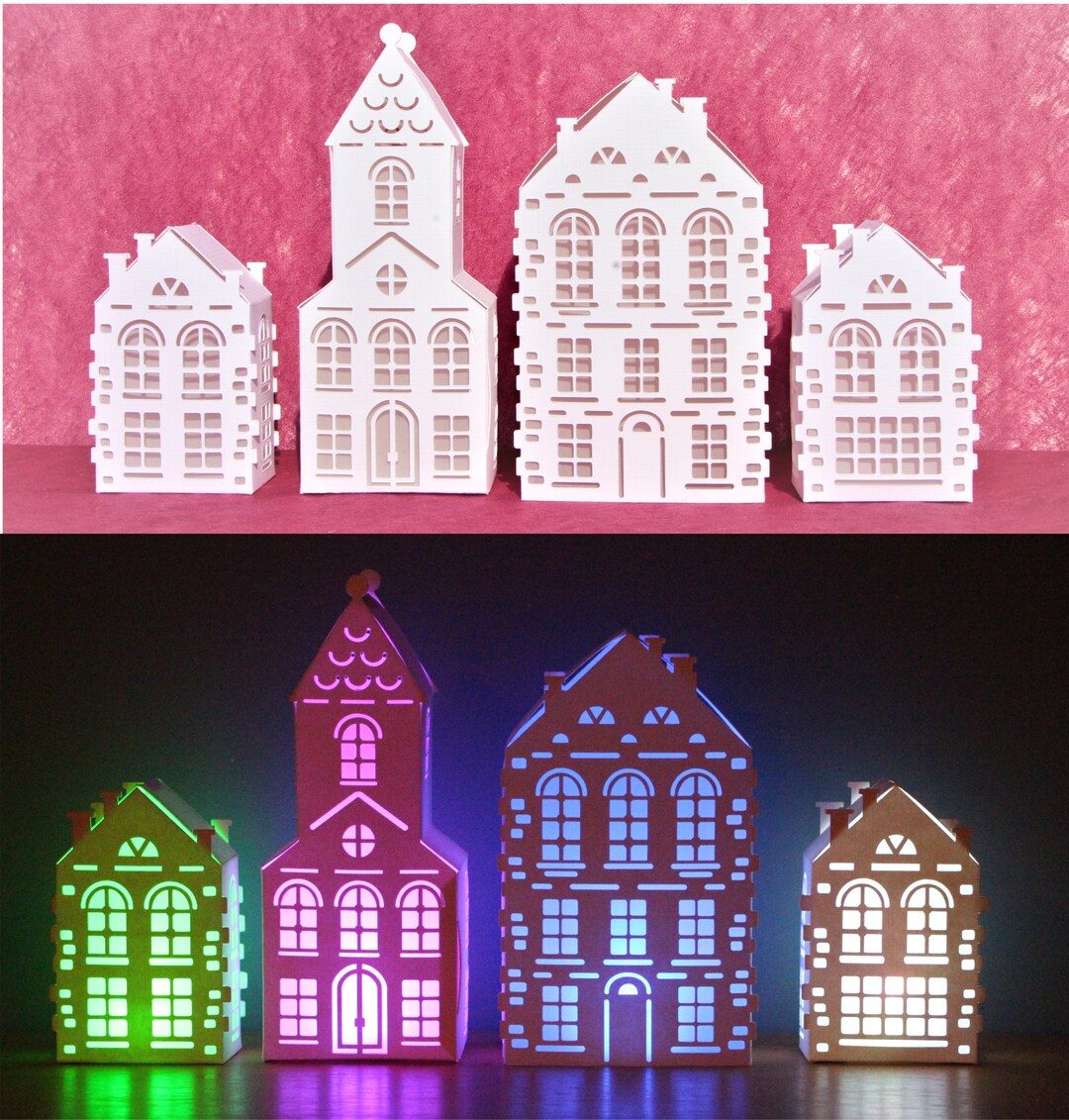 Christmas Village Paper Light House - Changing Multicolour LED Candles ...
