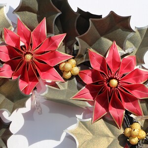 Christmas Origami Poinsettia Wreath With Fairy Light, Paper Flower With ...