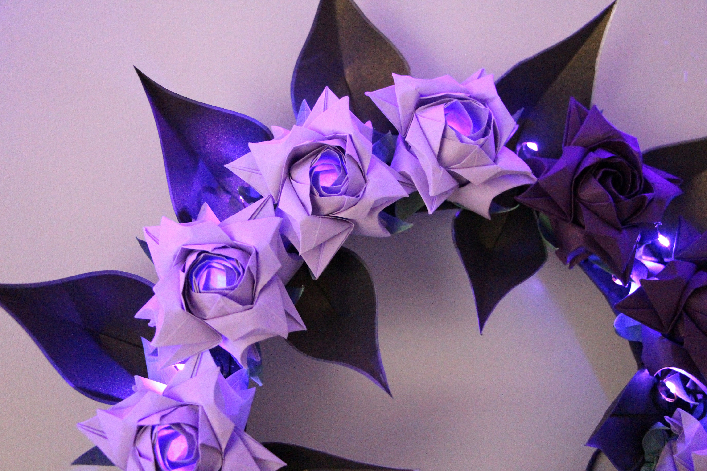 Purple & lilac origami paper flower rose wreath fairy light | Etsy