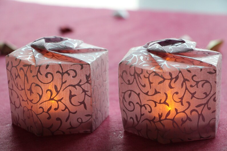 Paper Lantern Tea Light Holder in Silver Floral Print & LED - Etsy UK