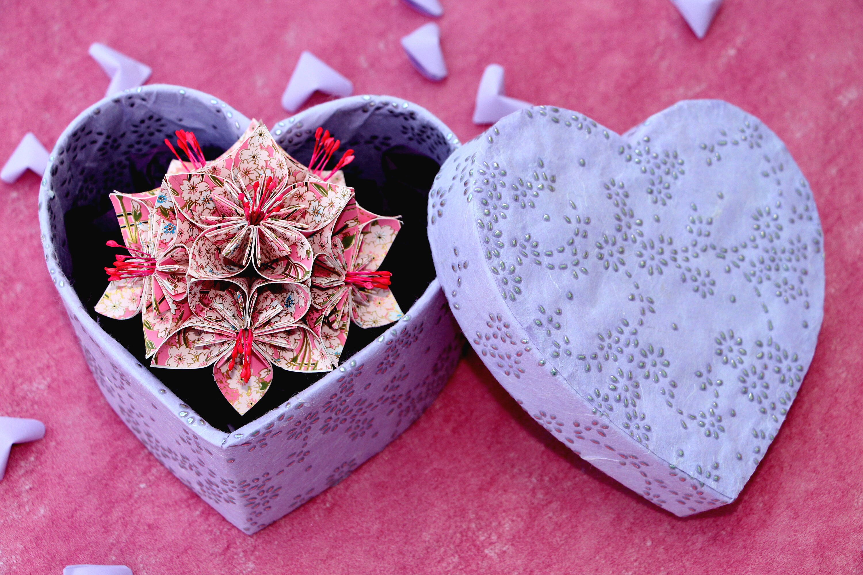 Origami Flower & Heart Box, Pink Cherry Blossom Birthday Present, 1st ...