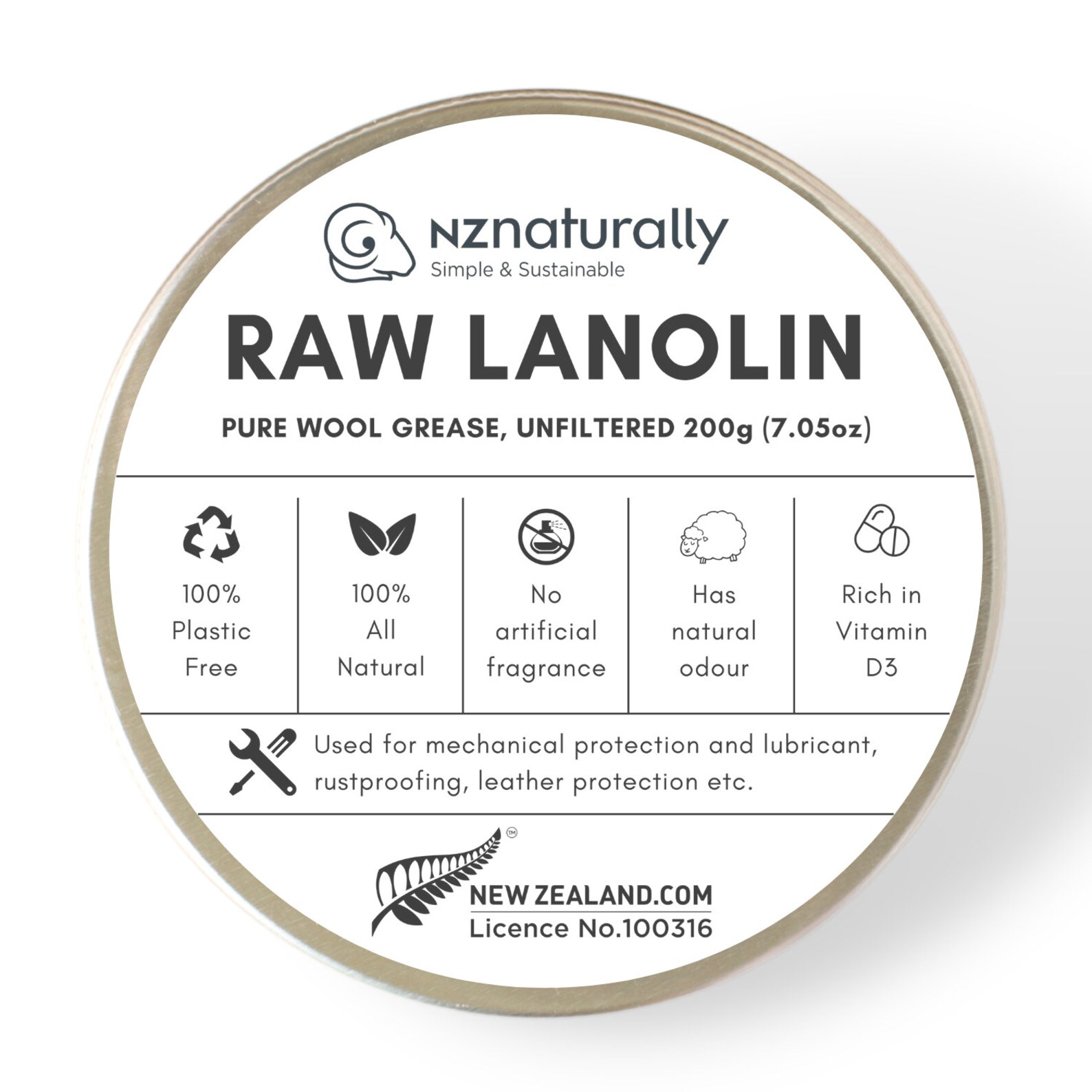 Pure NZ Lanolin - Raw (jars): 100g - 200g (new Zealand, Anhydrous, Raw ...
